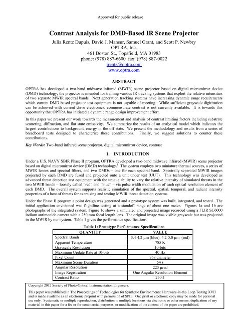 Contrast Analysis for DMD-Based IR Scene Projector - OPTRA