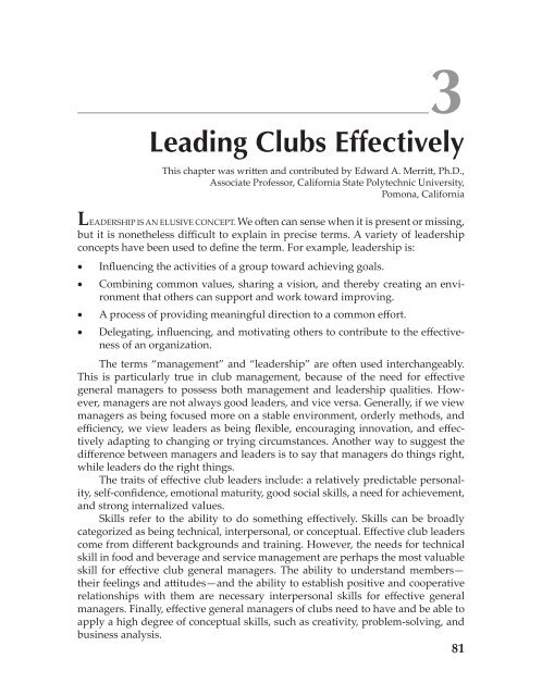 Leading Clubs Effectively - Club Managers Association of America