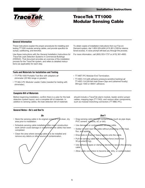 TraceTek TT1000 Modular Sensing Cable
