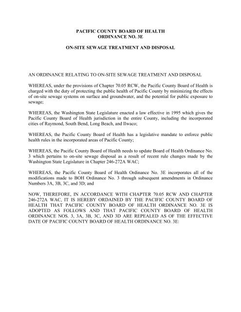 Board of Health Ordinance No. 3E - Pacific County Government