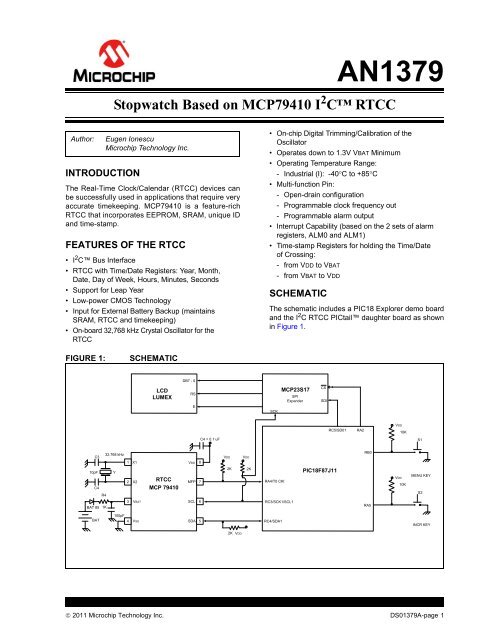 AN1379 Stopwatch Based on MCP79410 I2C RTCC App. Note