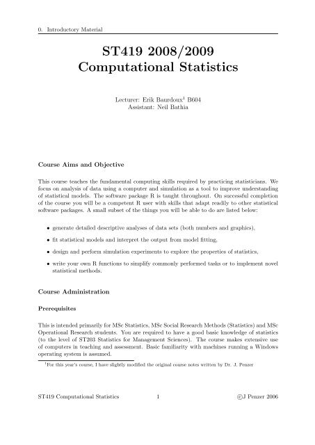 ST419 2008/2009 Computational Statistics - LSE Statistics