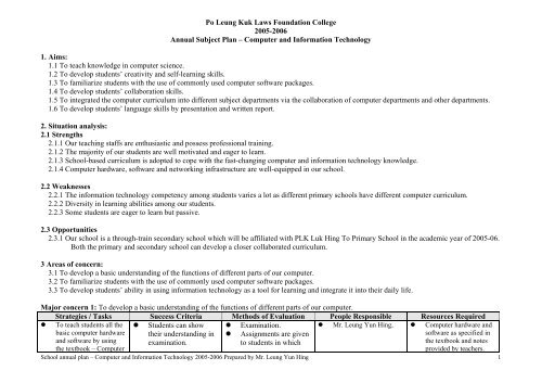 Annual Subject Plan - Po Leung Kuk Laws Foundation College