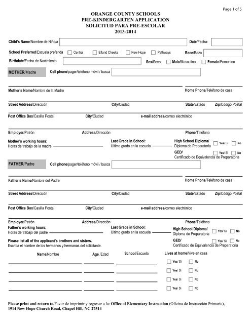orange county schools pre-kindergarten application solicitud para ...