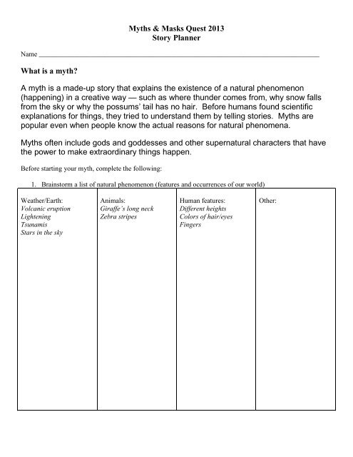 Myth Writing Template
