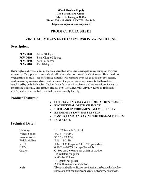 Product Features: Technical Data