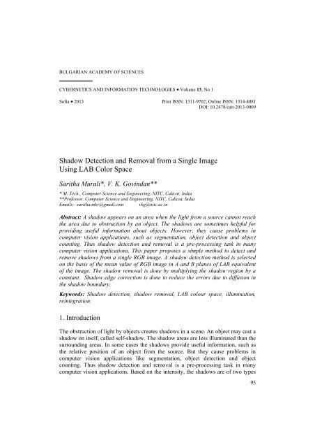 Shadow Detection And Removal From A Single Image Using Lab