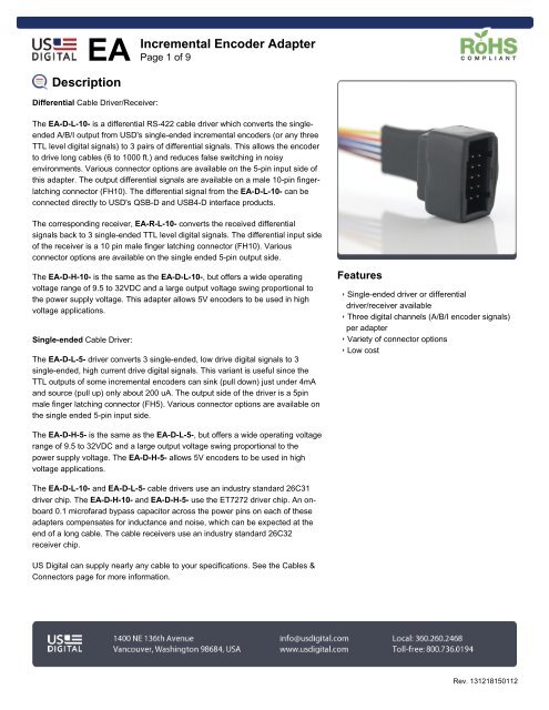 Description EA Incremental Encoder Adapter - US Digital