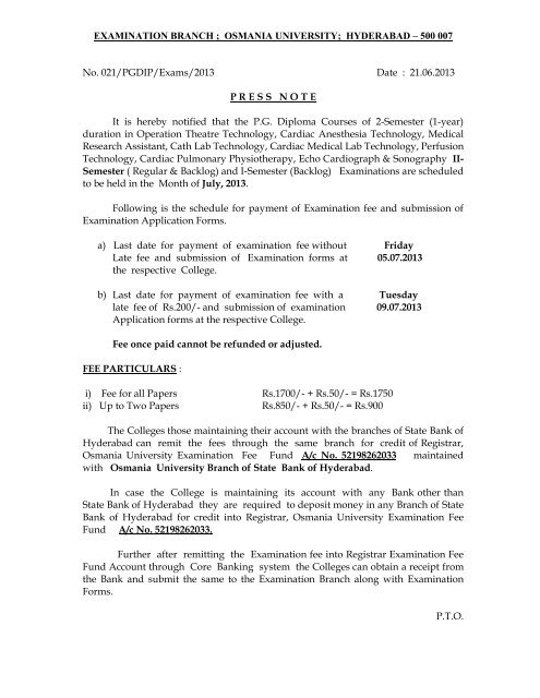 ( Regular & Backlog) and I-Semester (Backlog)