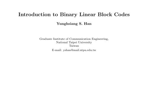 Introduction To Binary Linear Block Codes 