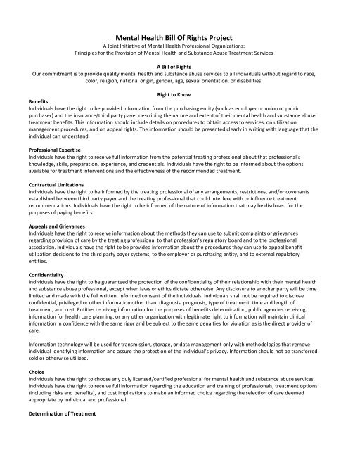 Mental Health Patient Bill of Rights - Ohio Psychological Association