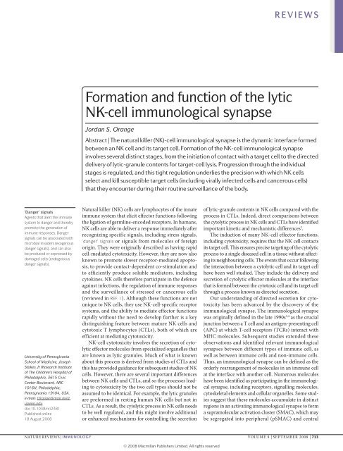 Formation and function of the lytic NK‑cell immunological synapse