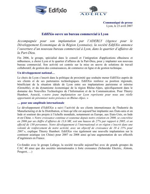 EdifiXio ouvre un bureau commercial à Lyon Accompagnée ... - Aderly