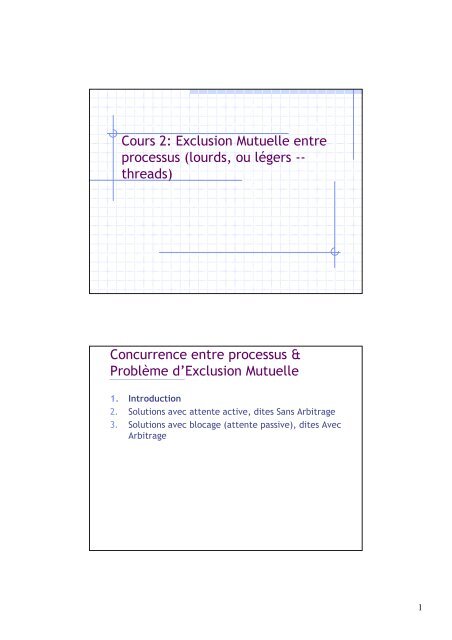 Probleme de l'exclusion mutuelle et outils pour la gerer