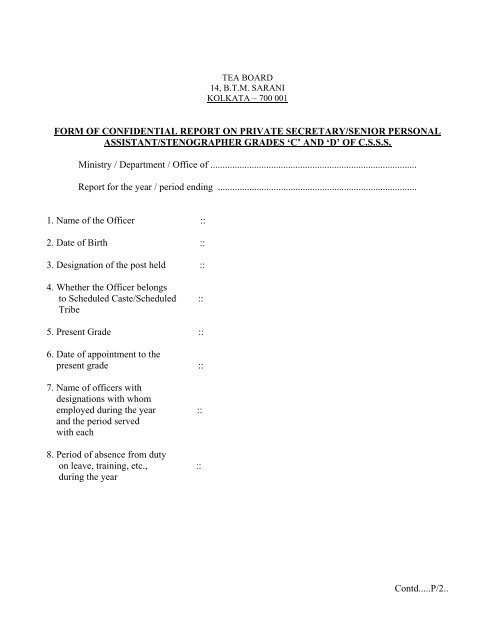 form of confidential report on private secretary/senior personal ...