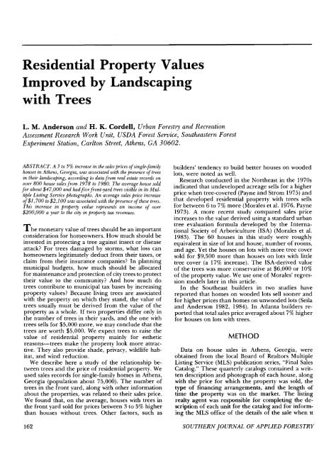 Residential Property Values Improved by Landscaping with Trees