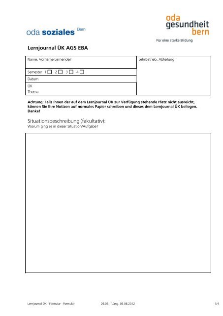 Lernjournal Ã K-Formular - OdA Soziales Bern
