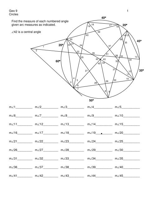 Find The Measure Of The Arc Or Central Angle Indicated Worksheet What