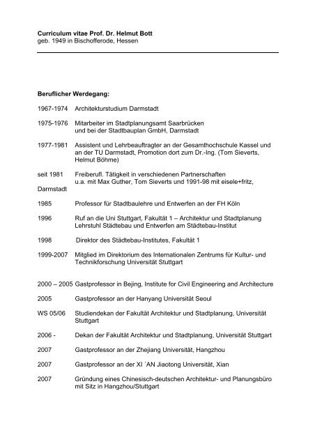 Curriculum vitae Prof. Dr. Helmut Bott - Fakultät Architektur und ...