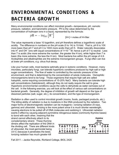 ENVIRONMENTAL CONDITIONS & BACTERIA GROWTH