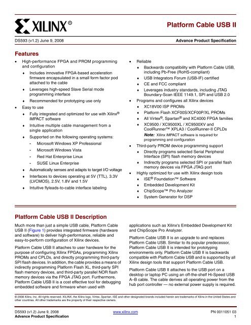 Xilinx DS593, Platform Cable USB II, Data Sheet