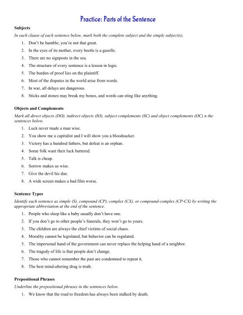 Parts of the Sentence