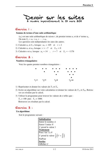 suite arithmético géométrique cours 1ere s