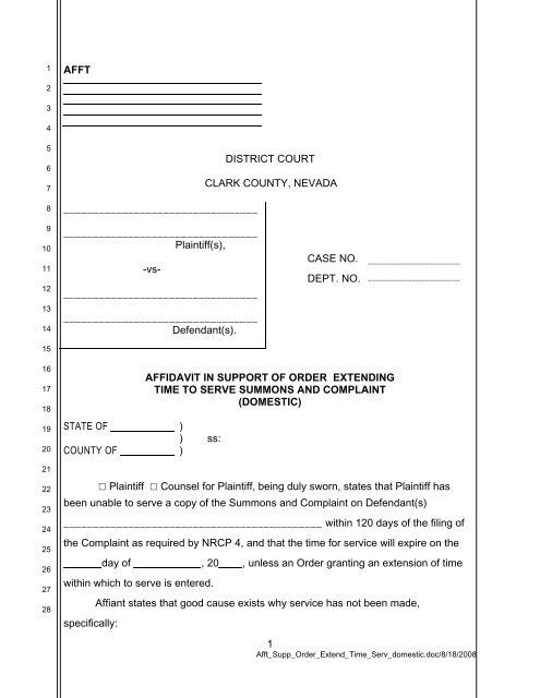 Affidavit in Support of Order Extending Time to Serve Summons ...