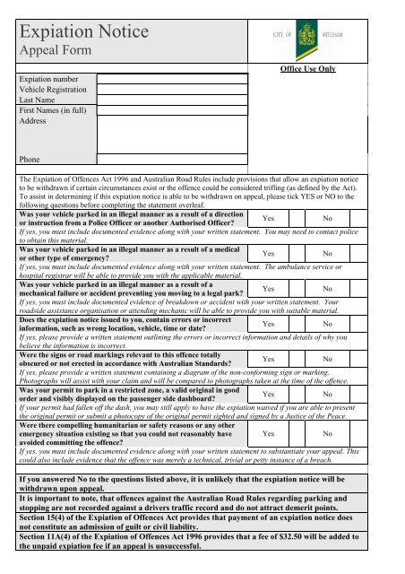 Expiation Notice appeal form