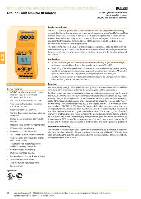 Ground Fault Monitor RCMA420