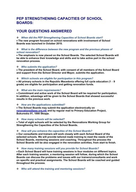 pep strengthening capacities of school boards: your questions ...