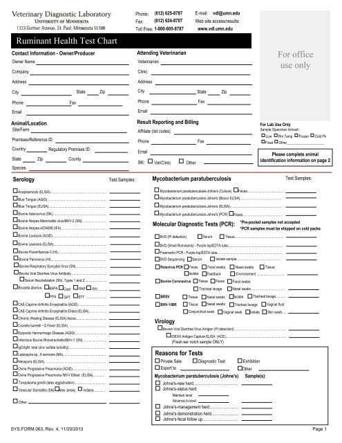 Submission Form - Veterinary Diagnostic Laboratory - University of ...
