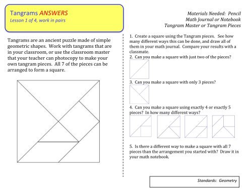Tangrams ANSWERS - Math