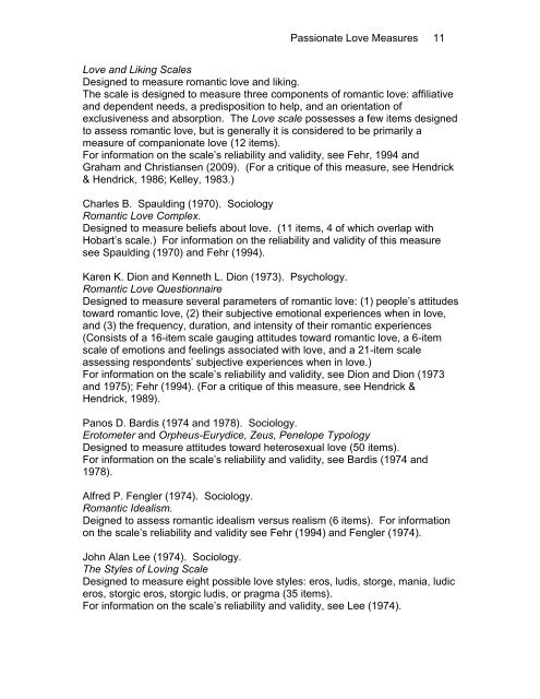 Passionate Love Measures