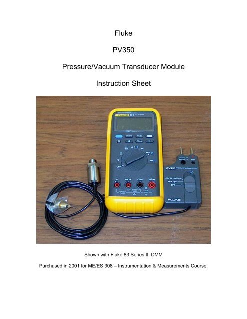 Fluke PV350 Pressure/Vacuum Transducer Module Instruction Sheet