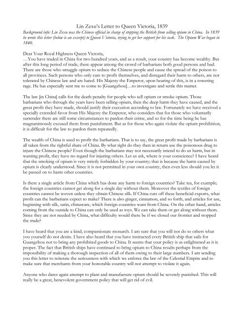 Lin Zexu's Letter to Queen Victoria