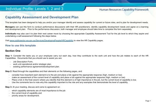 Human Resources Capability Framework Assessment Levels 1-3