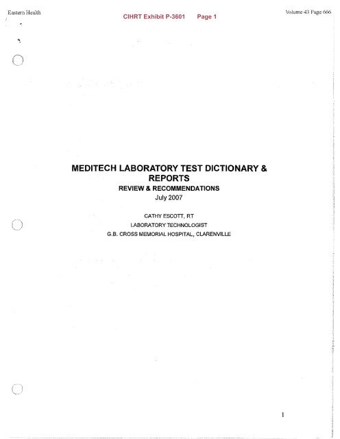 MEDITECH LABORATORY TEST DICTIONARY & REPORTS