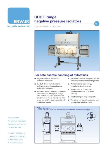 CDC F range negative pressure isolators - Envair
