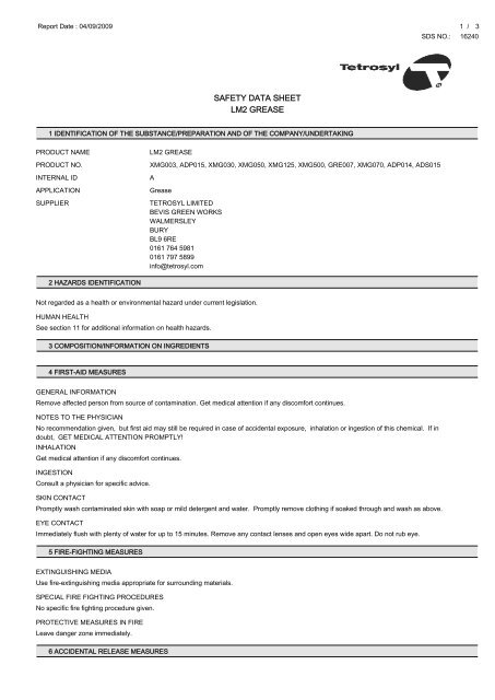 SAFETY DATA SHEET LM2 GREASE - Travis Perkins