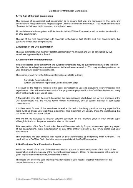 Guidance for Oral Exam Candidates. 1. The Aim of the ... - Iseb - BCS