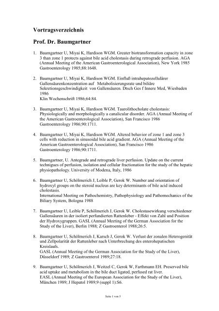Vortragsverzeichnis Prof. Dr. Baumgartner