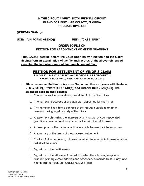 Guardianship Order Checklist - Clerk of the Circuit Court