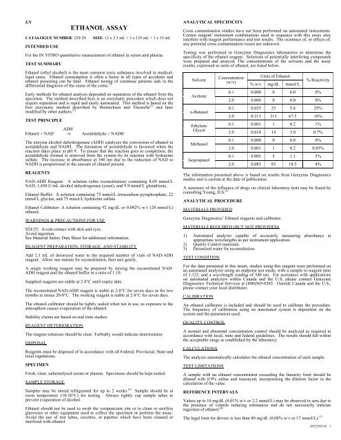 ETHANOL ASSAY - Sekisui Diagnostics