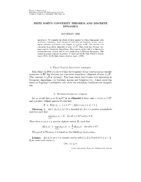 Fritz John's Convexity Theorem and Discrete Dynamics