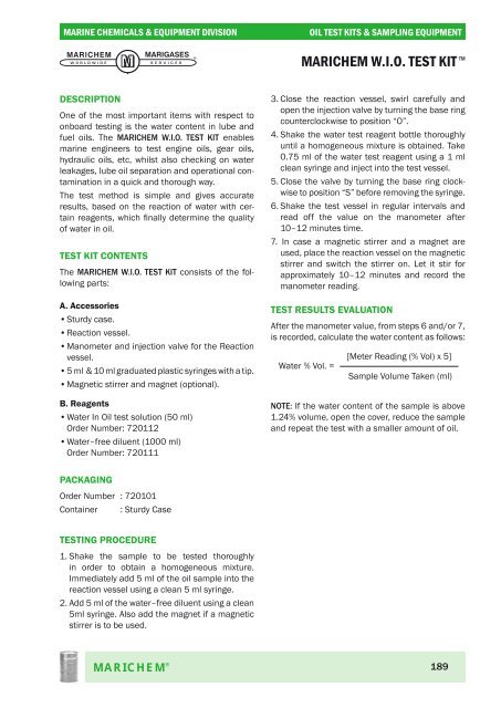 MARICHEM W.I.O. TEST KIT TM - HMOSC