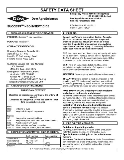 Success Neo Insecticide SDS - Agtech.com.au