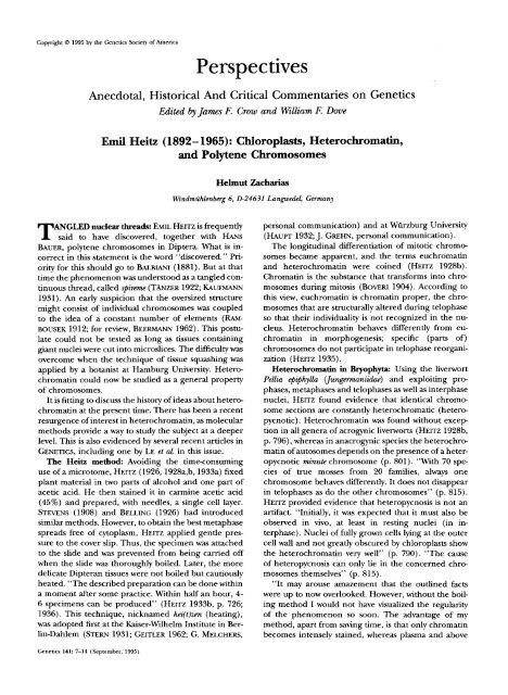 Emil Heitz (1892-1965): chloroplasts, heterochromatin, and polytene ...