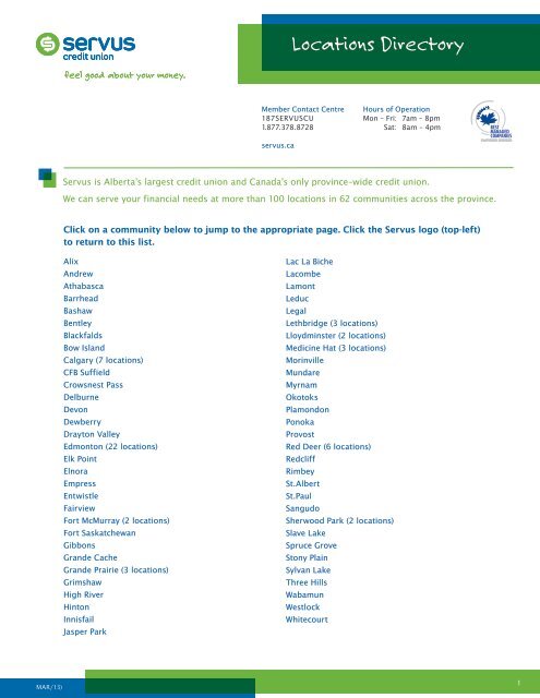 Locations Directory - Servus Credit Union