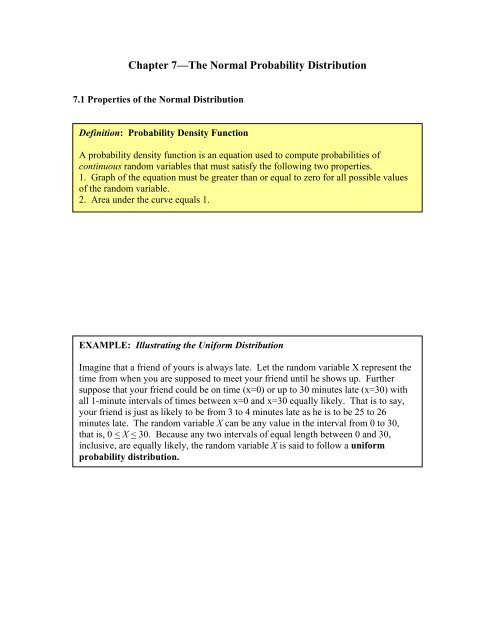 Chapter 7Ã¢Â€Â”The Normal Probability Distribution